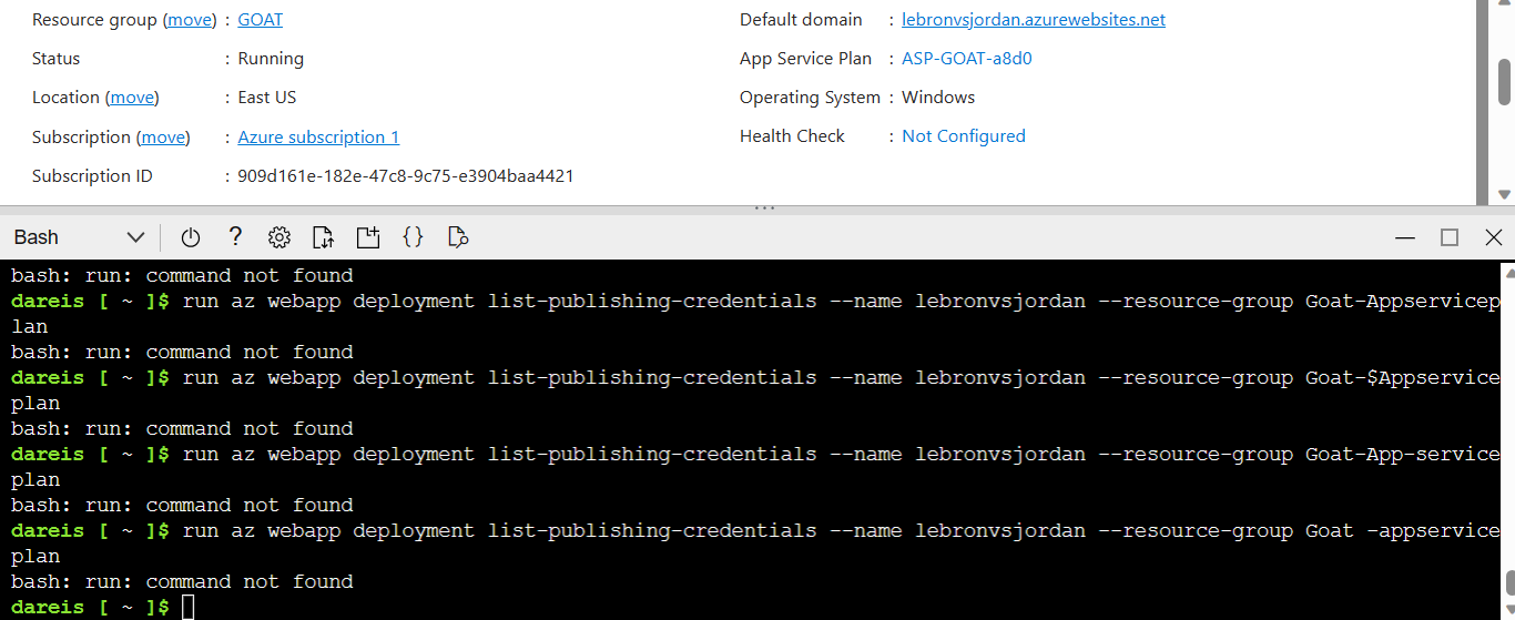 Bash Issues Does Recognize App Service But Its Clearly Running Ive Tried Multiple Ways