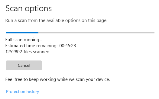 Windows Security hangs on Full Scan? | Microsoft Community Hub