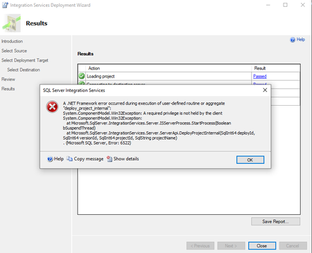 SQL Server 2022 SSIS package deployment issue. A required privilege is ...