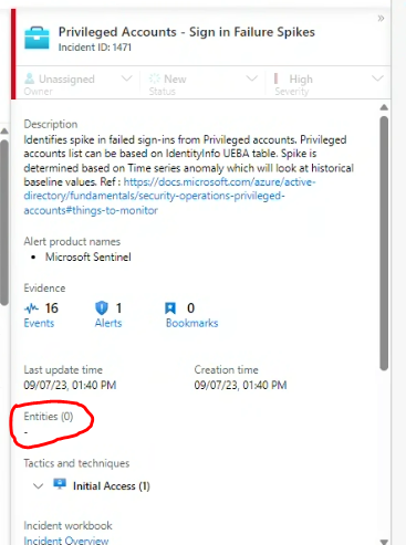 Entities missing in Incidents | Microsoft Community Hub