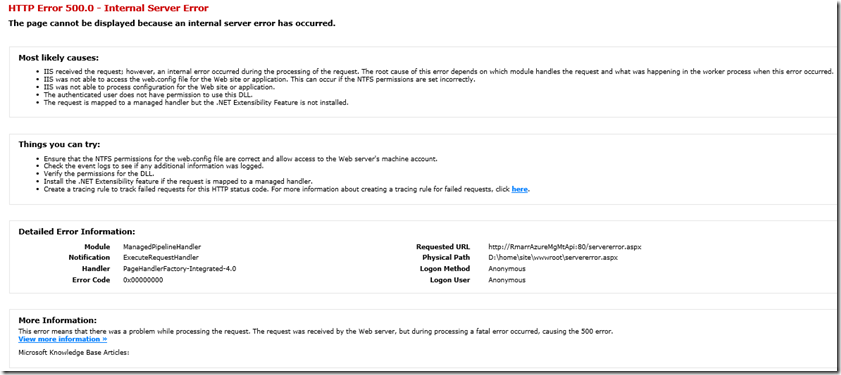 Azure Web Sites: Troubleshooting “Server Error in '/' Application ...