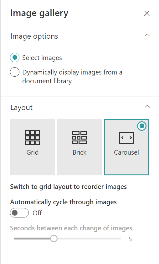 Sharepoint Online Image Gallery Webpart In Carousel Mode Not Possible In Full Screen Mode