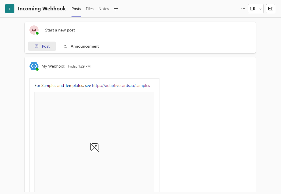Image inserted in incoming webhook is not working for new Teams version. | Microsoft Community Hub