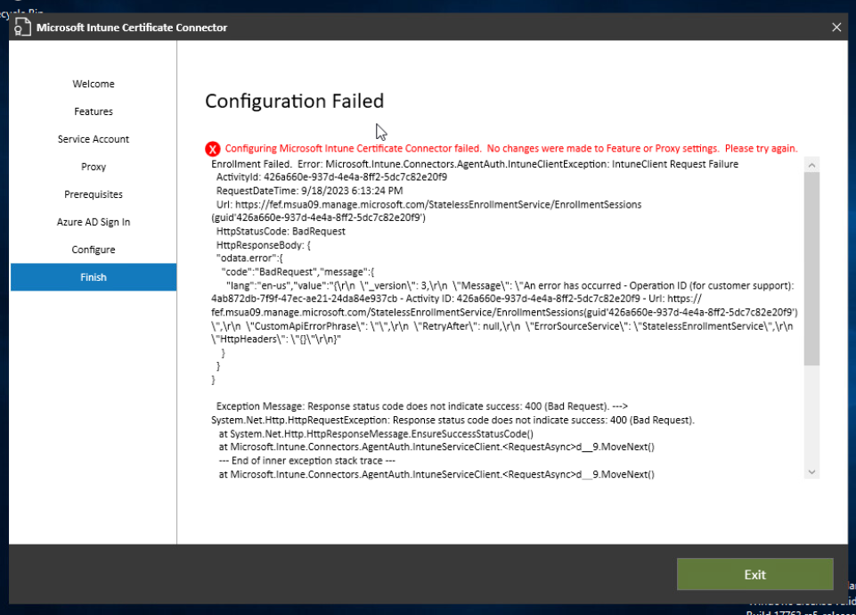 certificate connector enrollement error | Microsoft Community Hub