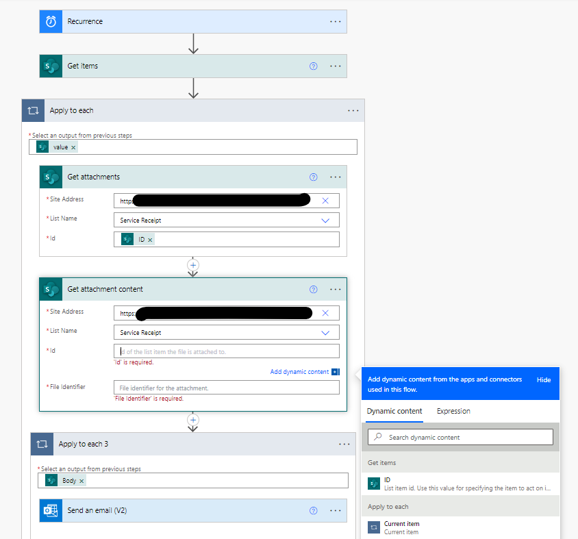 Send email with flow for each row from SharePoint List with the ...