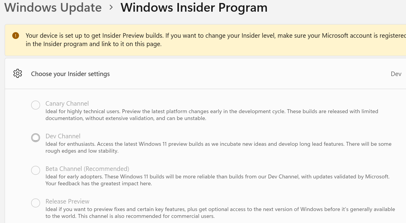 Can't able to switch from DEV channel to Beta channel. | Microsoft ...