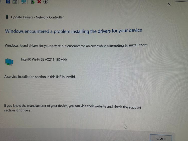 Windows Server 2022 network controller Aspire TC-1780-ES14, encountered a problem installing ...