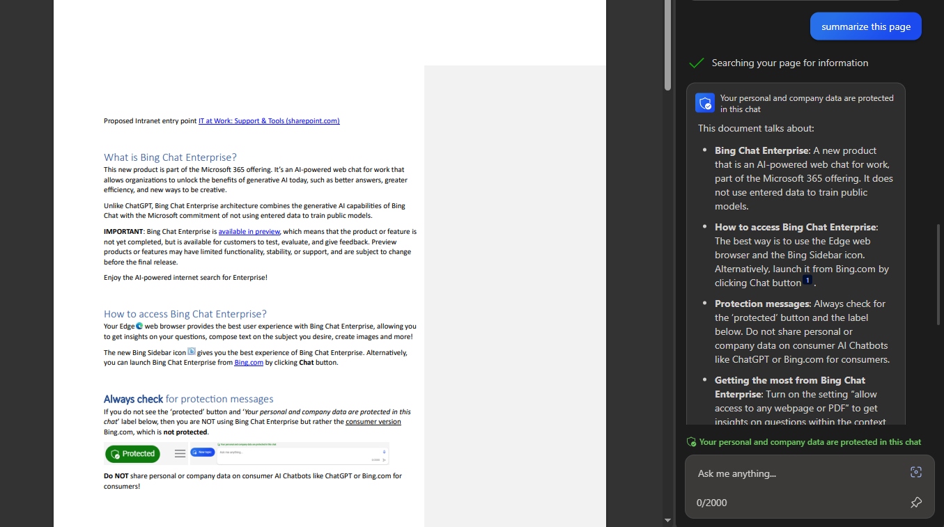 "Summarize this page" not working on M365 tools | Microsoft Community Hub