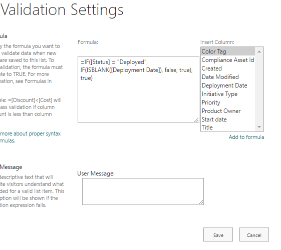 Field missing in Validation Settings | Microsoft Community Hub