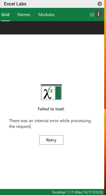 Excel Labs fails to load | Microsoft Community Hub