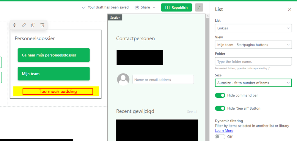 Too much padding around embedded list items on site page | Microsoft ... Too much padding around embedded list items on site page | Microsoft ...