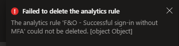 Error deleting analytic rules [object object] | Microsoft Community Hub