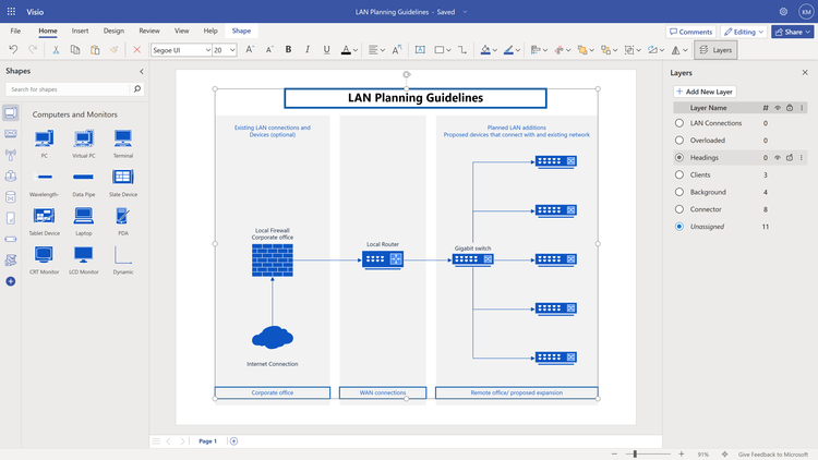 Organize the components in your diagrams with layers in Visio for the ...