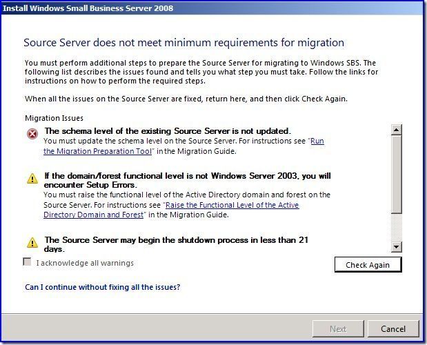 SBS 2008 Migrations Fail When The Migration Preparation Tool Has Not Been Run | Microsoft ...