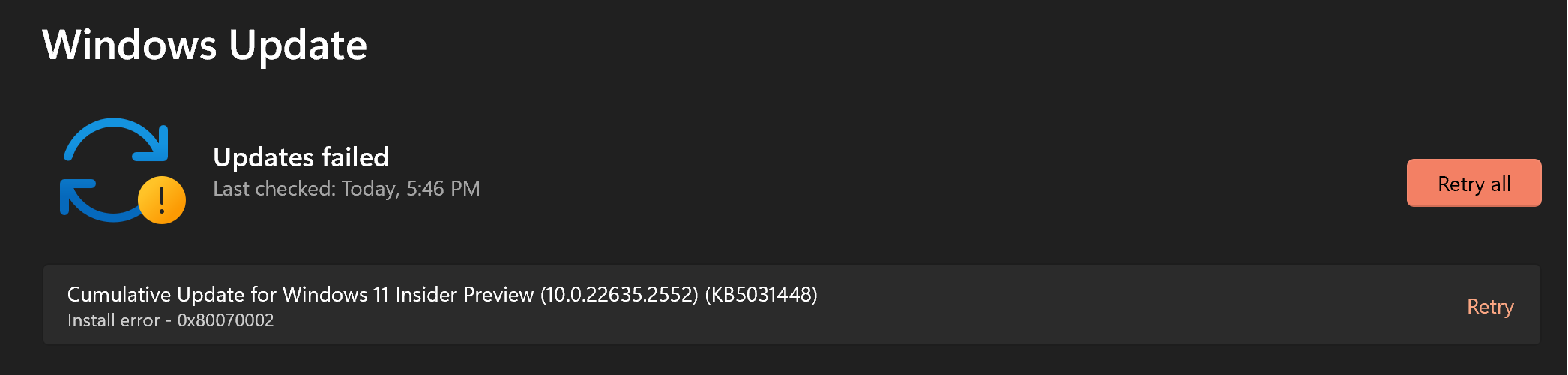 Windows 11 insider Update is failed 0x80070002 | Microsoft Community Hub