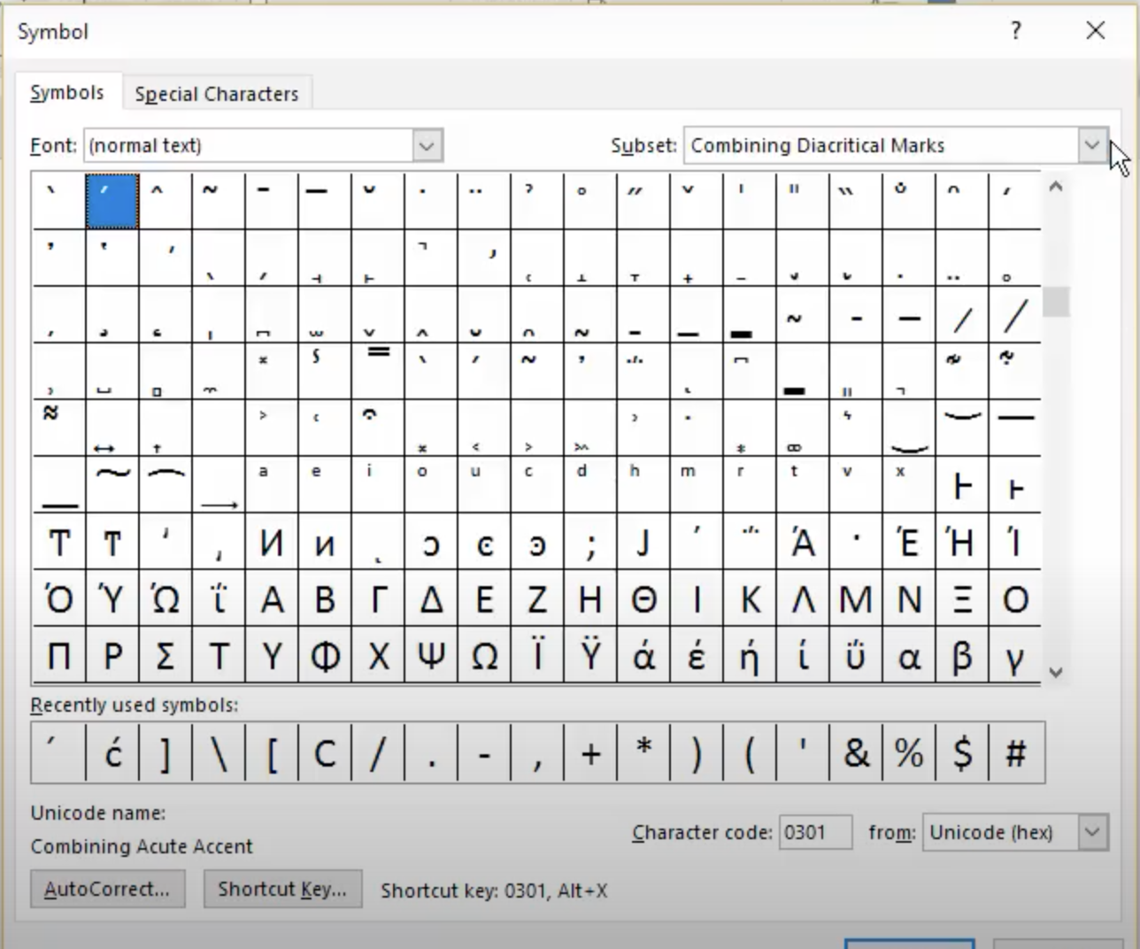 Advanced symbols in Microsoft Word | Combining diacritical marks ...