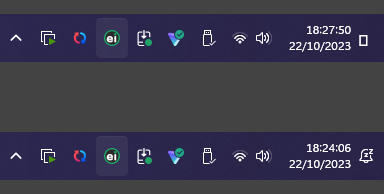 System tray notification badge appears as a rectangular outline ...