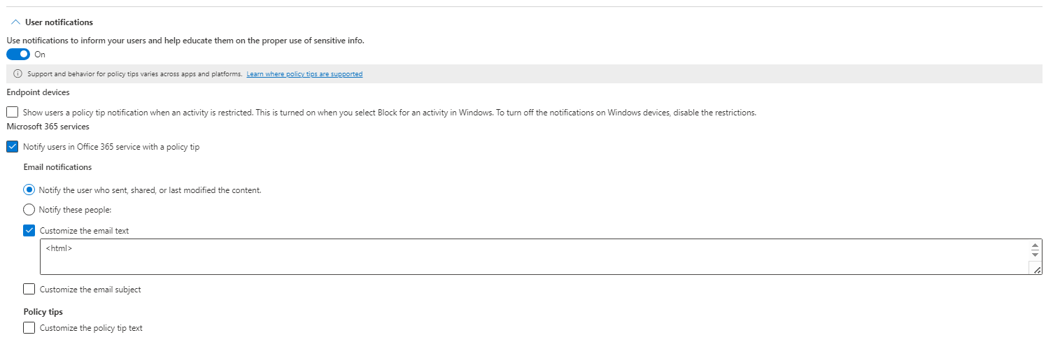User Notification is not working in Microsoft Purview DLP when policy ...