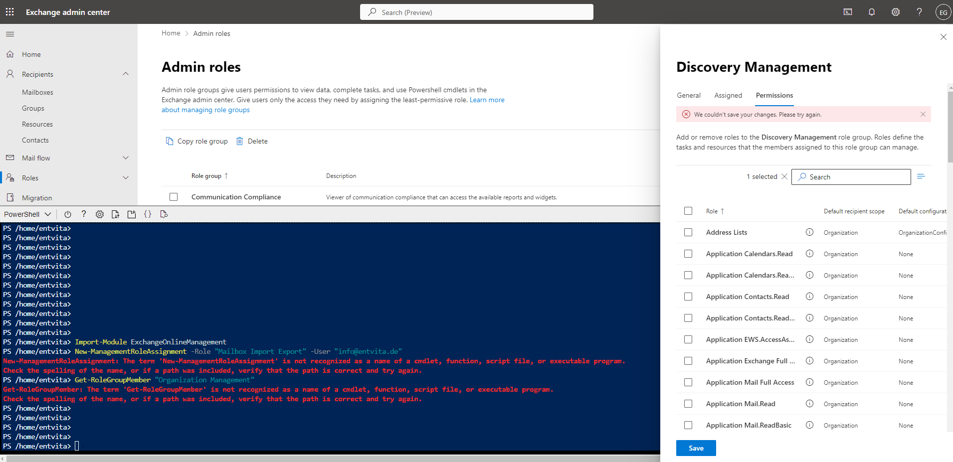Unable to Execute Exchange Online PowerShell Commands for Role Management | Microsoft Community Hub