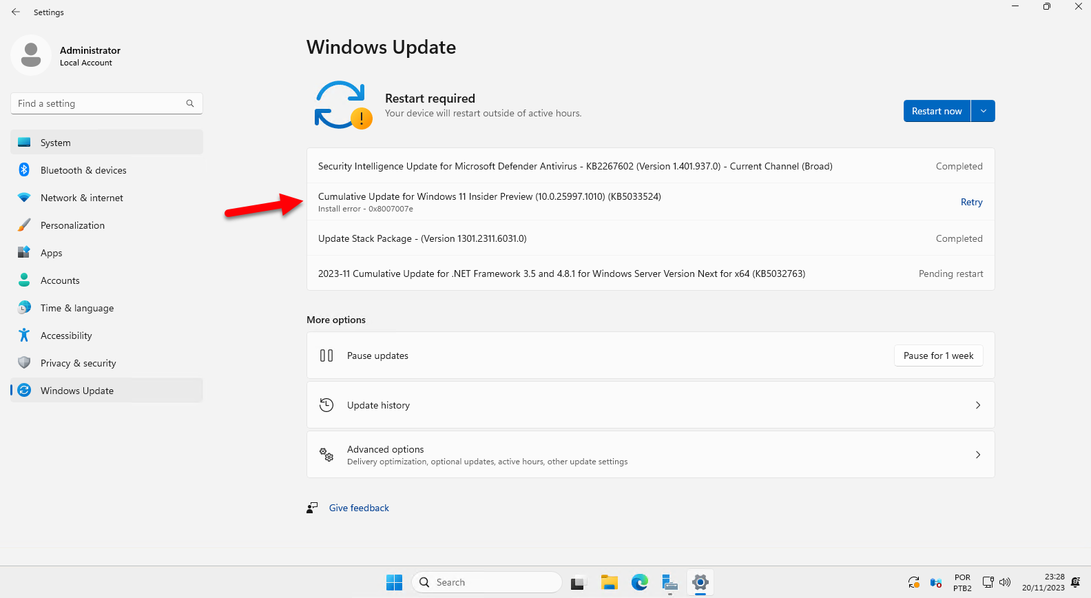 Windows Server Preview Build 25997 - Erro update - Cumulative Update ...