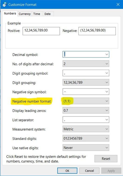 Brackets around negative numbers (formatting) | Microsoft Community Hub