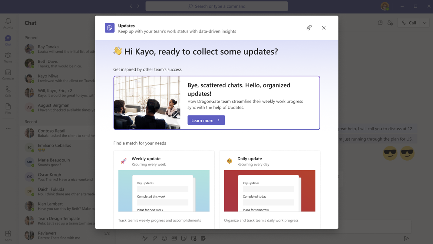 Explore brand new experiences in the Updates app in Microsoft Teams ...