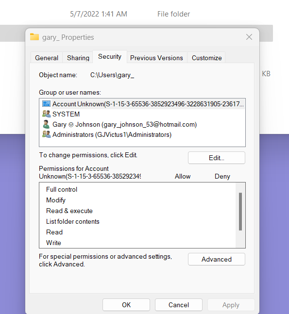 Account Unkown in security for Users\MyAccount directory | Microsoft ...