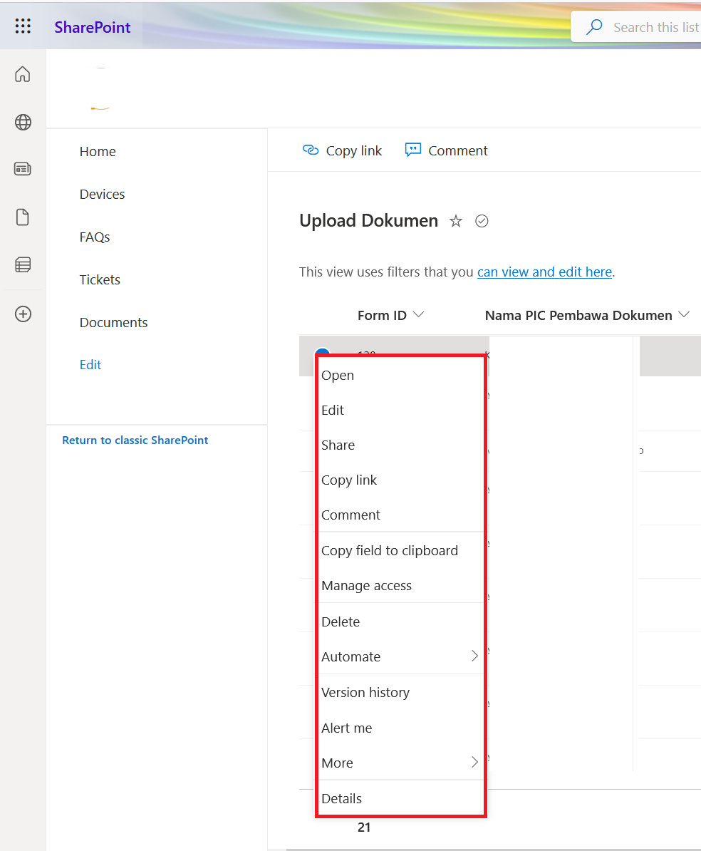 Hide Option Action in Sharepoint List | Microsoft Community Hub