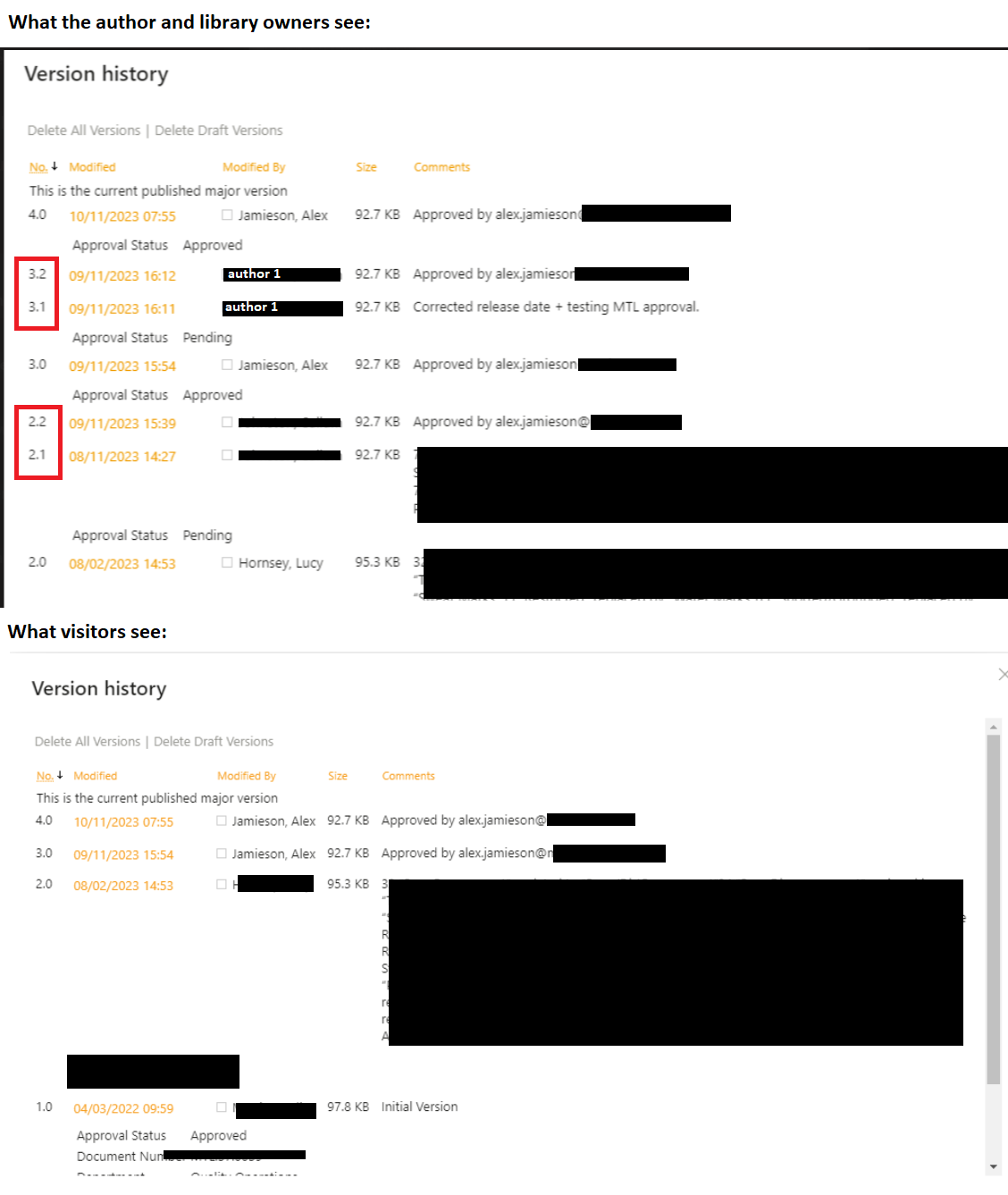 Minor Version Comments Not Displaying For All Users | Microsoft Community Hub