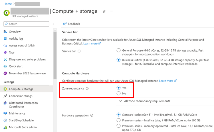 Zone Redundancy for Azure SQL Managed Instance