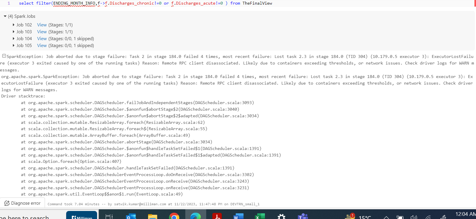 ERROR WHILE EXCUTING THE SQL QUERY ON DATABRICKS SPARK SQL | Microsoft ... ERROR WHILE EXCUTING THE SQL QUERY ON DATABRICKS SPARK SQL | Microsoft ...