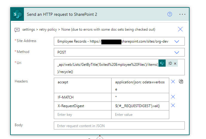 Sharepoint online http request document set recycle | Microsoft Community Hub