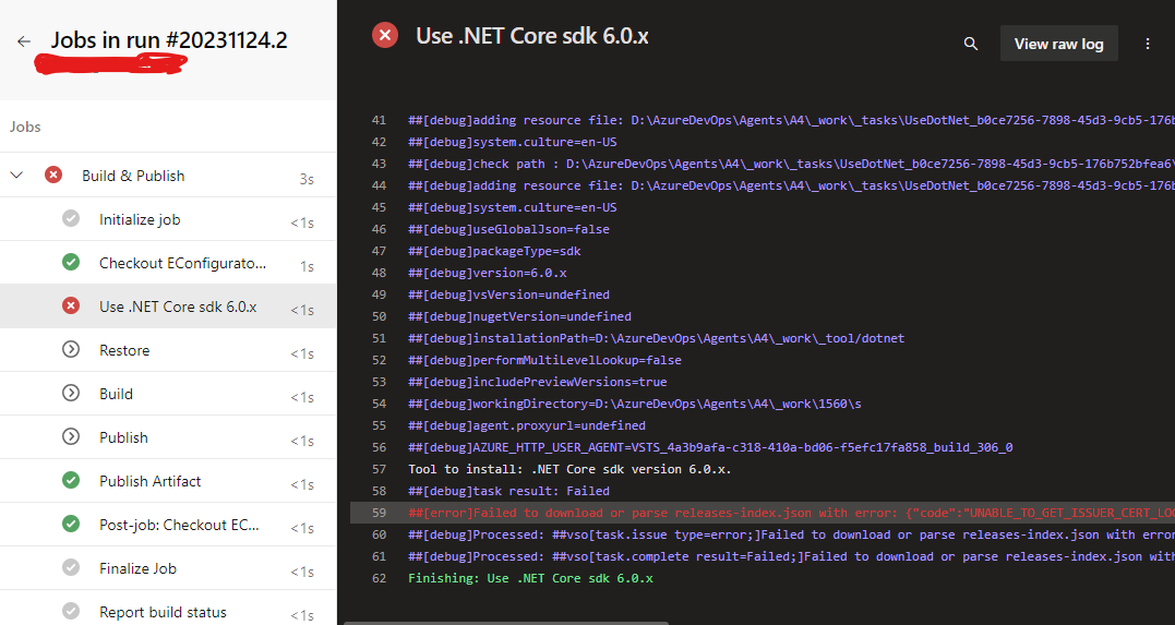 Failed to download or parse releases-index.json with error: {"code":"UNABLE_TO_GET_ISSUER_CERT ...